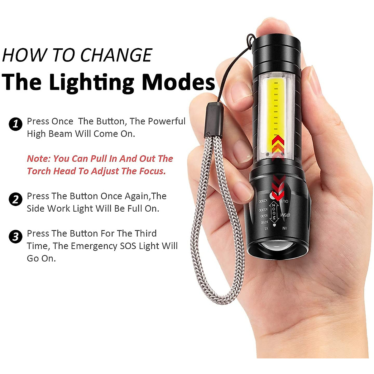 Wrrozz Led Flashlight Rechargeable USB Torch Mini Small Light Super Bright Handheld Tiny Portable Pocket Flash Light with COB Side Searchlight High Lumens Zoomable Emergency Camping Accessories 2 Pack