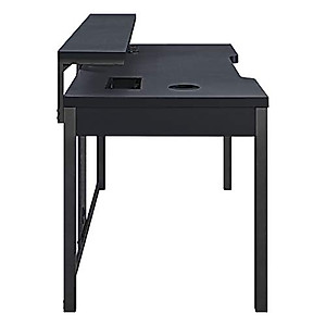 OSP HOME FURNISHINGS Furniture Adaptor 63 Inch Gaming Desk with RGB LED Lights and Smart Power Hub, Matte Black.