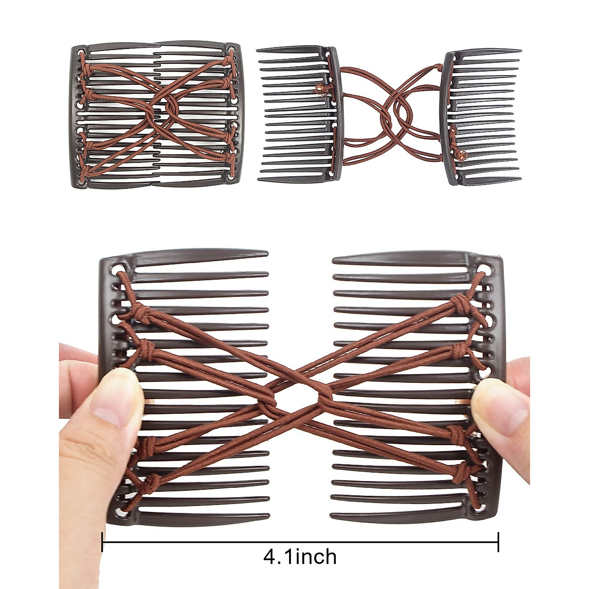 MAORULU 4 Pieces Magic Hair Combs for Women Accessories, Adjustable Elastic Hair Comb Clips for Thick Curly Thin Hair (Coffee and Black)