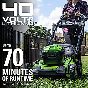 Greenworks 40V 21" Brushless (Smart Pace) Self-Propelled Lawn Mower, 2 x 4Ah USB (Power Bank) Batteries and Charger Included MO40L4413