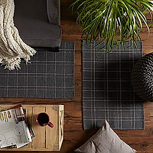 DII Woven Rugs Collection Recycled Yarn, Reversible, 2x3' Area Rug Set, Mineral Plaid, 2 Piece
