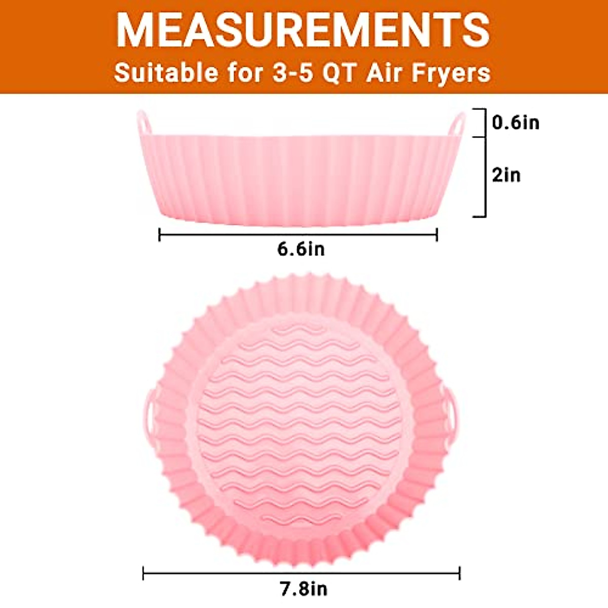 Suice Air Fryer Silicone Pot 7.5 Inch, Round Silicone Liner for 3-5qt Air Fryer, Reusable Silicone Baking Tray Replacement of Paper Liner Non Stick Air Fryer Basket Pink Kitchen Appliance Accessories