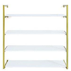 GDAE10 Modern Wall Mounted Shelf Gold Metal Wall Shelf with Wooden Board Floating Storage Rack Wall Mounted Bookshelf Suitable for Living Room Study Bedroom (36 Inch 4 Layer)