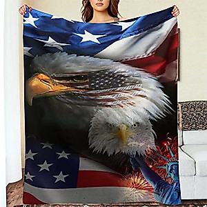 CINHOLL 4th of July Throw Blanket US American Flag Couch Cover Gifts for Women Men Citizenship Country Patriotic Army Theme Blankets Bed Decor
