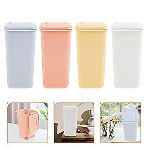 Tofficu Trash Cans 4pcs Mini Desktop Trash Can Desktop Curbside Garbage Bin with Lid Plastic Pen Brush Holder Bucket Decorative Waste Can Small Garbage Container for Home Organization Plastic Bins