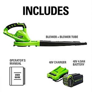 Greenworks 40V (150 MPH / 135 CFM) Cordless Leaf Blower, 4.0Ah Battery and Charger Included