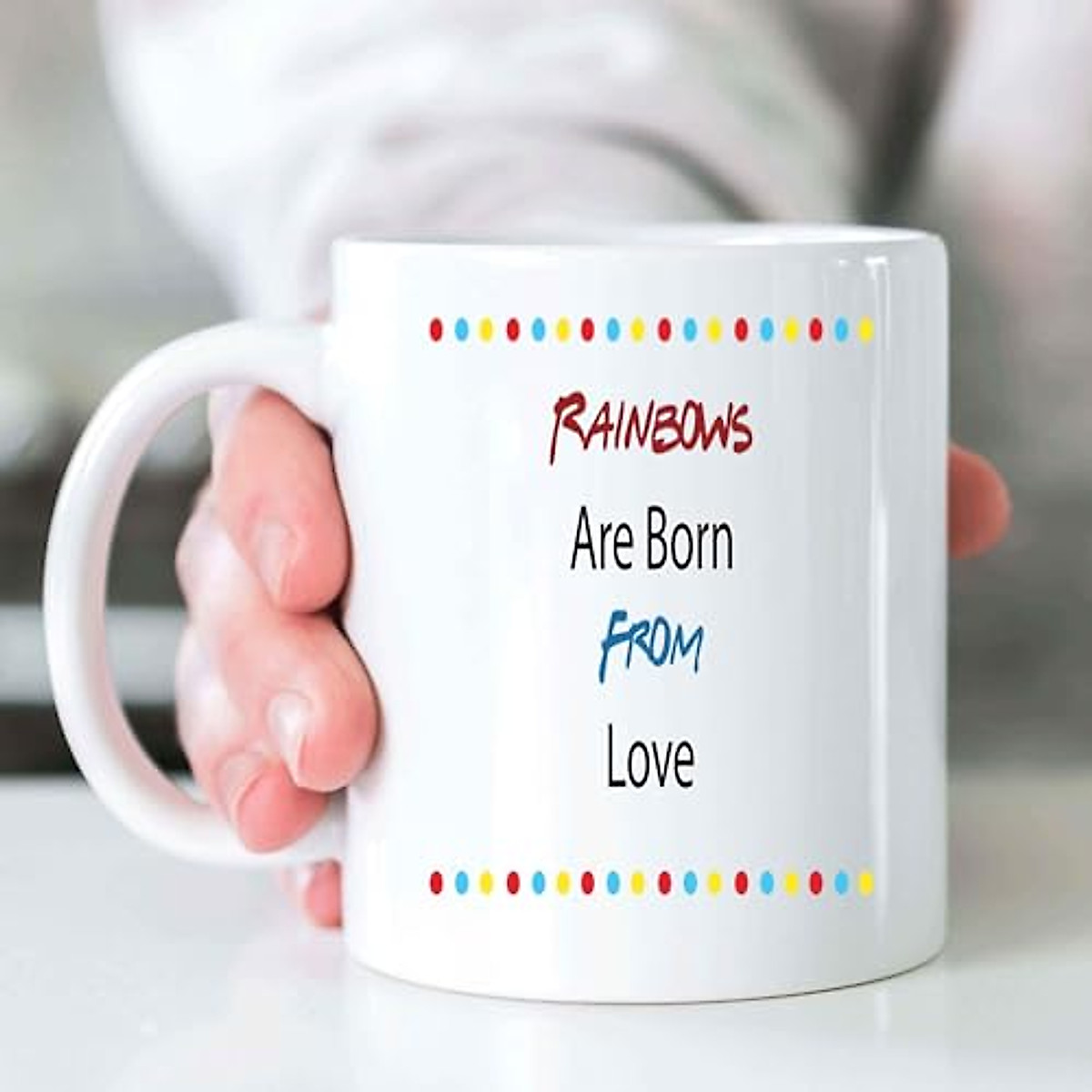 Rainbow Colorful Gift for Weddings & Anniversaries - Show Your Love Navy Multicolor Unisex Sweat, 11 Oz White Ceramic Coffee Mug