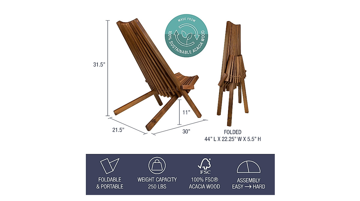 CleverMade Tamarack Folding Wooden Chair for Outdoor Comfort