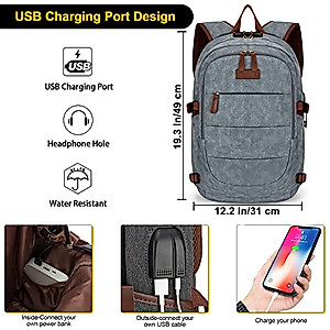 Canvas Laptop Backpack-Anti Theft Bag for Men Women,Rucksack Fits 15.6Inch Laptop, Work Travel Bookbag with USB Charging Port and Lock