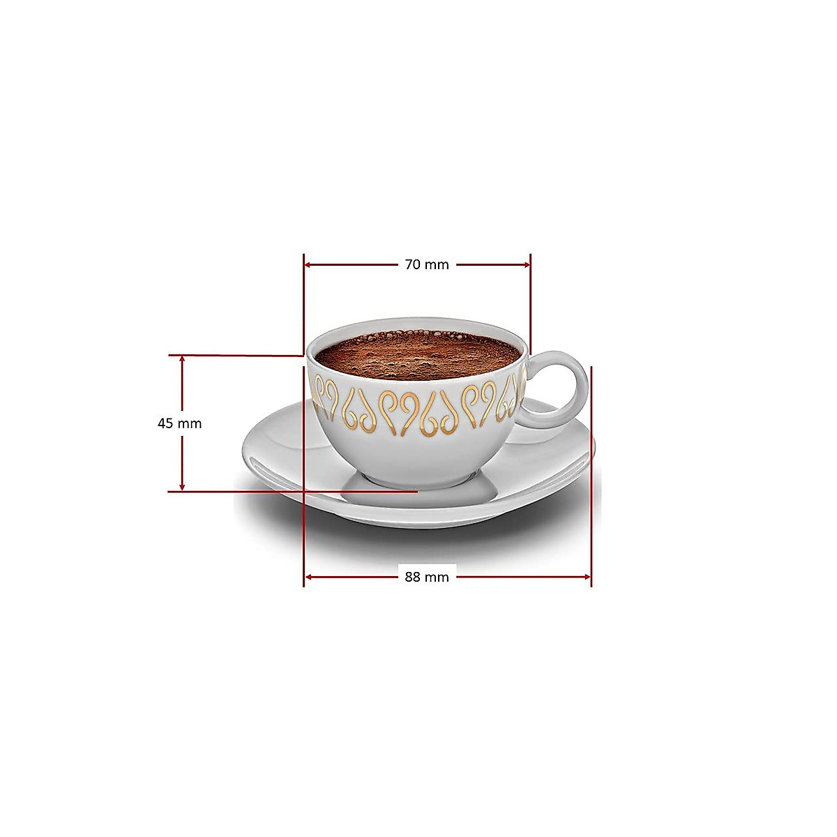 Arzum Okka Turkish Coffee Cups, Set of 2, Porcelain, in Black Giftbox,White