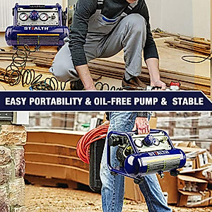 STEALTH Ultra Quiet Portable 1 Gallon Air Compressor, 1/2HP Max 125 PSI, Induction Motor, 0.8 CFM@90PSI, 1.3 CFM@40PSI, Oil-Free Maintenance Free Light Weight Electric Air Tools, SAUQ-1105