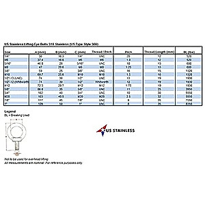 US STAINLESS 2 Pieces Stainless Steel 316 Lifting Eye Bolt 10mm M10 Marine Grade Pitch of 1.5