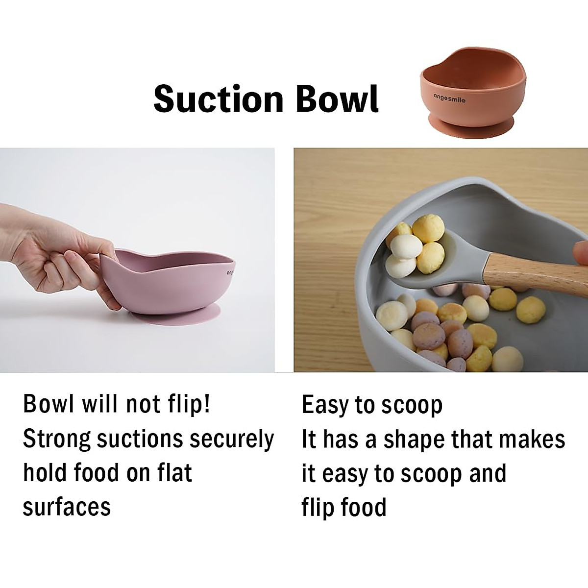 Baby Feeding Essentials Silicone Ange Smile 12 Set Bib, Baby Bowl, Suction Plate, Spoon, Fork Eating Utensils for 6+ Months Kids Toddler Kawaii Pink Peach