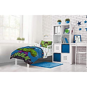 Jay Franco Marvel Super Hero Adventures Hulk Out 4 Piece Toddler Bed Set – Super Soft Microfiber Bed Set Includes Toddler Size Comforter & Sheet Set (Official Marvel Product)