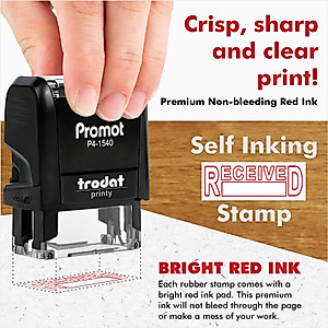 Promot Received Self Inking Rubber Stamp - Refillable Received Stamper - Business, Bookkeeping, Ordering, Accounting, Work, Office Stamps - Red Ink