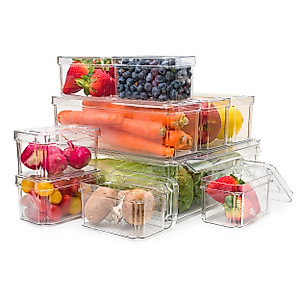 10 Pack Clear Refrigerator Organizer, Fruit and Veggie Clear System Organizer Plastic holder Containers for Food arrangement, Simplify organization for Refrigerator and Pantry