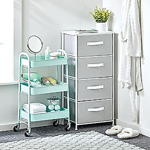 mDesign Metal 3-Tier Rolling Utility Storage Carts - Organizer Trolley for Bathroom, Kitchen, Laundry, Office, and Kids Rooms - Heavy Duty Caddy with 4 Caster Wheels - Mint Green