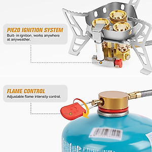 WADEO 6800W Windproof Camping Gas Stove, Small Camping Stove with Piezo Ignition, 1LB Propane Tank Adapter, Butane Adapter for Outdoor Cooking, Picnic, Camping and Hiking