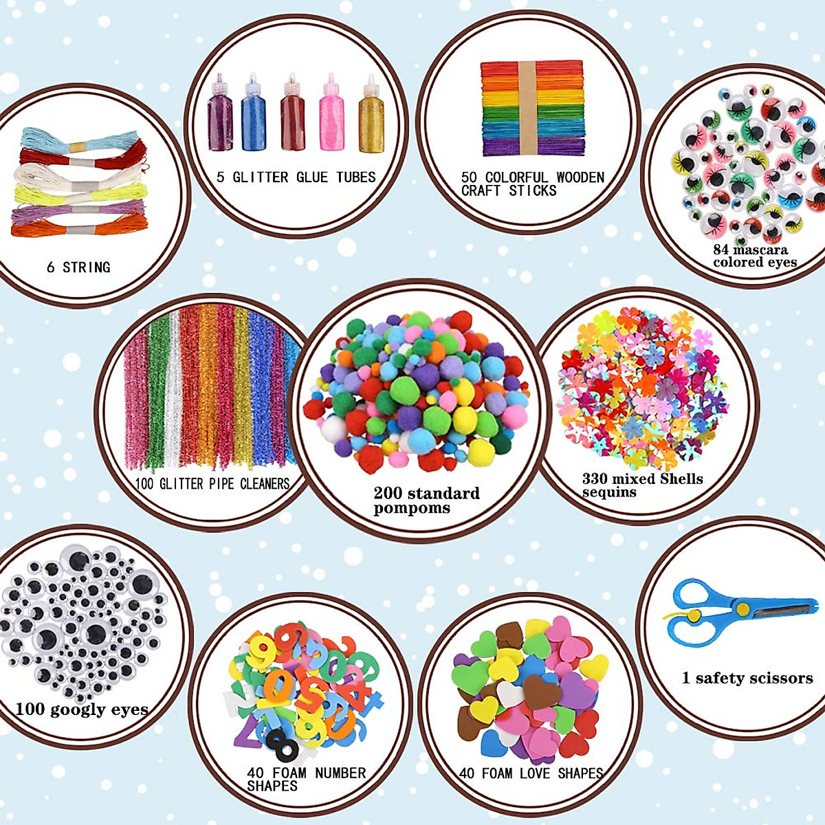 INFLORAL 1600+ Set Decorative toy mobiles and plush toys for Children made of felt/Bendable toys for Kids - Craft Accessories for Toddlers Googly Eyes Pipe Cleaners Poms Feathers Buttons Sequins