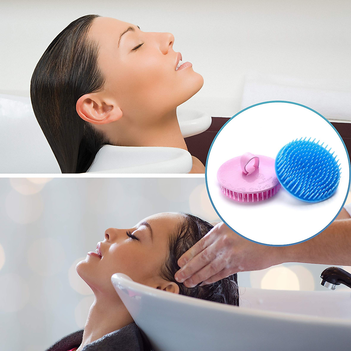 Aroveea Hair Scalp Brush Dandruff Cleaning Brush Shower Scalp Shampoo Brush Scalp Massager Pack of 4 (Black and red)