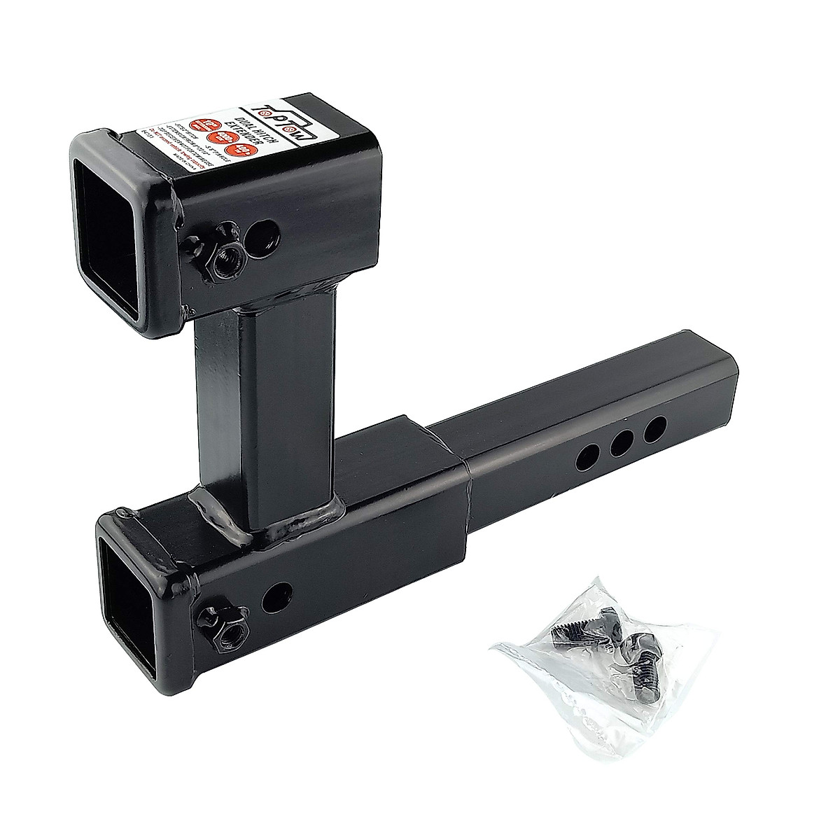 TOPTOW 64131HP Dual Hitch Extender, Fits for 2 inch Trailer Receivers, Extension to 10 inch Max. Length & 7-1/2" Riser or Drop