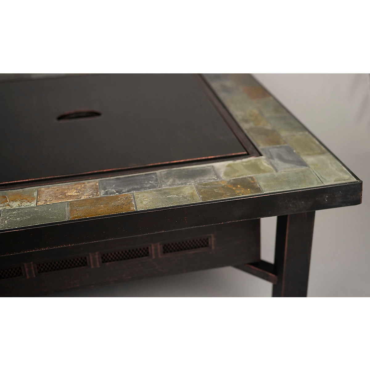 Global Outdoors 34-in Adjustable Leg Square Slate Top Fire Pit