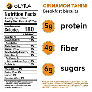 Olyra Breakfast Biscuits Cinnamon Tahini | Kids Healthy Snacks | Low Sugar, High Fiber, Plant-Based Protein | Breakfast Cookies 4 Count (Pack of 1)