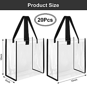 Saintrygo 20 Pack Clear Tote Bags 12 x 12 x 6, PVC Plastic Tote Bag With Handles for Work Beach Lunch Sports, Concerts (Black)