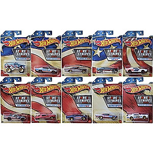 American Stars and Stripes Exclusive Series 10 Car Set Bundled with Camaro / Plymouth / Barracuda / Mercury Cougar / Chevy Blazer / El Camino 10 Items Red White & Blue