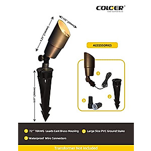 COLOER Die-cast Brass Low Voltage Spotlight, Outdoor Spot Lights for Yard,12V AC/DC LED Landscape Lighting Fixture, Directional Garden Patio Spot Up Light(Bronze, 1-Pack Without Bulb,101B)