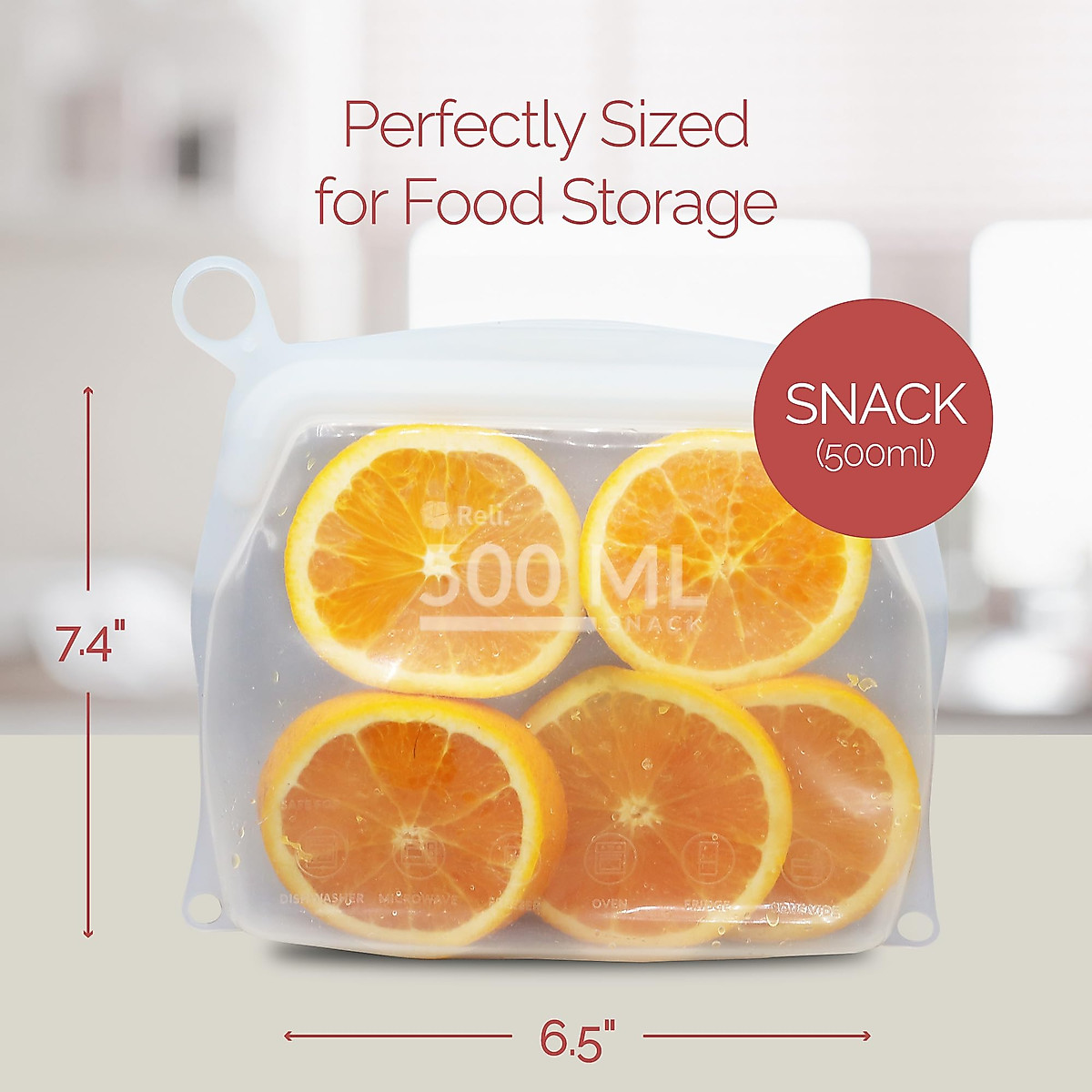 Reli. Reusable Silicone Bags (2 Pack) | Snack (500 ml), Clear | Silicone Bags for Food Storage | Small Reusable Food Storage for Meal Prep, Lunch Boxes | Leak-Proof, Dishwasher/Freezer Safe