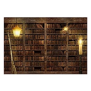 Funnytree 7x5FT Wizard Magic Bookshelf Photography Backdrop for Halloween Bookcase Dress Up Party Decor Ancient Library Background Photo Booth Prop