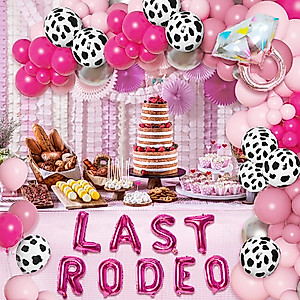 Cowgirl Pink Balloons Arch Garland Kit, 131Pcs Hot Pink Silver Cow Print Last Rodeo Diamond Foil Balloon for Western Disco Cowgirl Birthday Party Bachelorette Baby Bridal Shower Wedding Decorations
