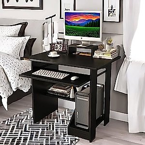 ALISENED Home Office Computer Desk with Monitor Stand Keyboard Tray, 29.5 Inch Study Writing Desk Small PC Laptop Table with Storage Shelves, Modern Workstation for Small Spaces Save Space