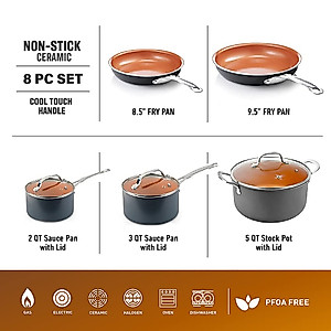 Gotham Steel 8-Piece Kitchen Set with Non-Stick Ti-Cerama Copper Coating by Chef Daniel Green - Includes Skillets, Fry Pans, Stock Pots and Sauce Pan