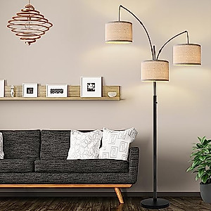 Dimmable Floor Lamp - 3 Lights Arc Floor Lamps for Living Room, 1000LM Modern Tall Standing Lamp With Beige Shades & Heavy Base, Mid Century Tree Floor Lamp for Bedroom Office, 3 LED Bulbs Included