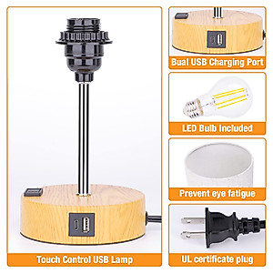 ZEXDOK Table Lamps Set of 2 with USB Ports and Outlets, Touch Control Lamps for Bedroom 3-Way Dimmable Nightstand Lamps with USB A+C Charging Ports & Ac Outlet for Living Room, Dorm, Home Office