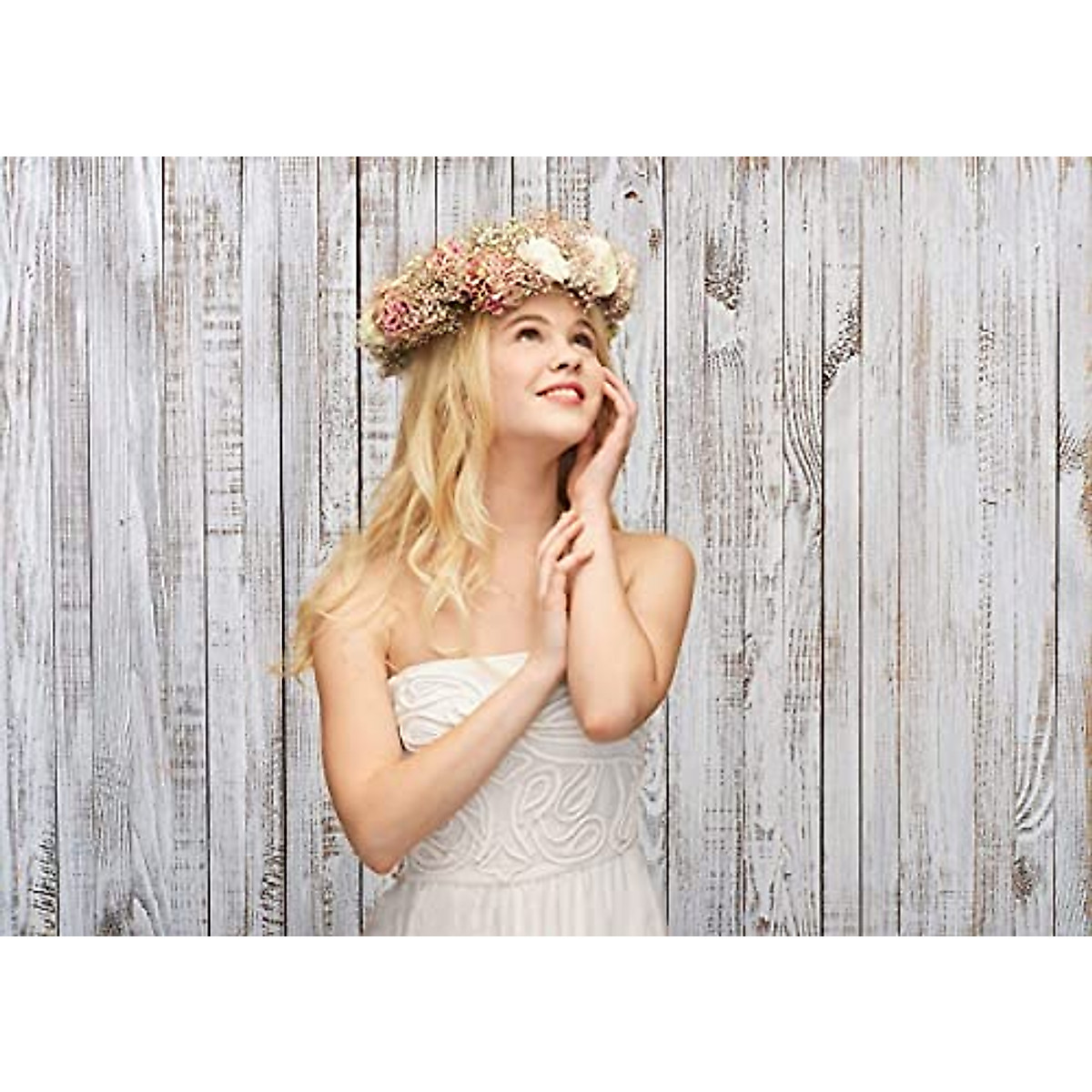 WOLADA 7x5FT Vintage Wood Backdrop Retro Rustic White Gray Wooden Floor Backdrops for Photography Kids Adult Photo Booth Video Shoot Vinyl Studio Prop 11890