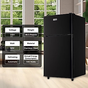WANAI Compact Refrigerator 3.5 Cu.Ft, 2 Door Design,Adjustable Thermostat, Adjustable Removable Shelves Refrigerator Suitable for Dorm Garage and Office.