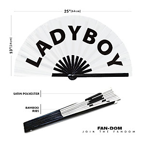 Ladyboy Hand Fan Foldable Bamboo Circuit Hand Fan Funny Gag Slang Words Expressions Statement Gifts Festival Accessories Rave Handheld Circuit Event Fan Clack Fans (White)