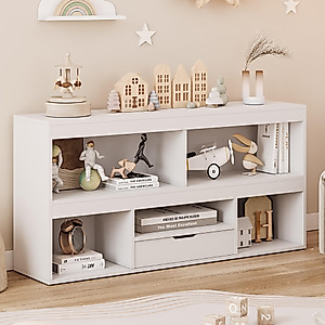 IDEALHOUSE Toy Storage Organizer 5 Cubes Kids Bookshelf with Drawer Wooden Storage Cabinet Playhouse Shelves Cabinet for Boys Girls Toy Bookcase Playroom, Classroom, Nursery, Kids Room