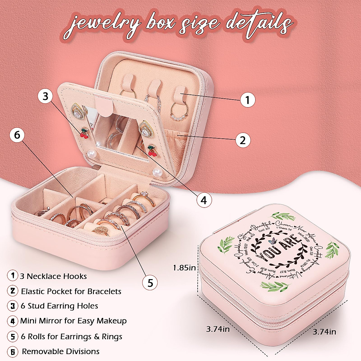 LEJIAJINW Encouragement Get Well Soon Gifts for Women, Christian Religious Spiritual Gifts, Self Care, Thank You Gifts for Women, Unique Birthday Gifts Idea for Mom on Mothers Day- Travel Jewelry Box