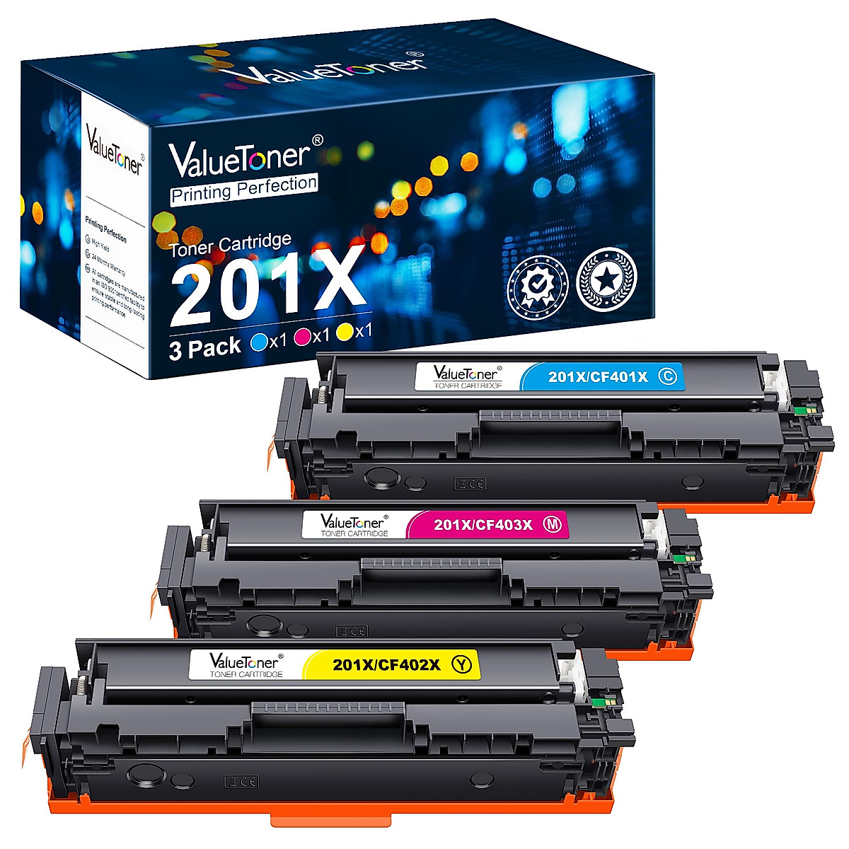 Valuetoner Compatible Toner Cartridge Replacement for HP 201X 201A CF401X CF402X CF403X High Yield for Color Laserjet Pro MFP M277dw M252dw M277 M252 M277n M252n Printer (3-Pack, Cyan Magenta Yellow)