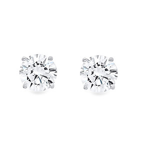 Clara Pucci 1.0 ct Round Cut Conflict Free Solitaire White Lab Created Sapphire Designer Stud Earrings Solid 14k White Gold Push Back