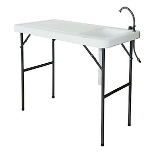 PMSW FCT01 Fishing Cleaning Table with Sink, Portable Folding Camping Sink Table Fish Fillet Table with Sink Faucet for Picnic Camping Gardening Kitchen, White