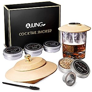 AJIJING Cocktail Smoker Kit with 4 Flavour Wood Chips-Old Fashioned Smoker Kit for Drinks, Whiskey, Bourbon, Drink Smoker Infuser Kit, Best Gift for Husband, Father, and Whiskey Lovers