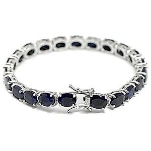 Natural 8X6 MM Oval Cut Blue Sapphire Gemstone 925 Sterling Silver September Birthstone Tennis Bracelet Women Jewelry Love and Friendship Gift For Her (Rhodium Plated Silver, 6.5 Inches)