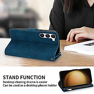 ZZXX Samsung Galaxy S23 Wallet Case with RFID Blocking Card Slot PU Leather Zipper Flip Folio with Strap Kickstand Protective Cover for Samsung Galaxy S23 Case Wallet(Blue-6.1 inch)