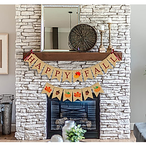 JOZON Happy Fall Burlap Banner Happy Fall Bunting Banner Garland with Pumpkins Maple Leaves Acorn Sign for Autumn Party Decorations Thanksgiving Fall Harvest Decor for Mantle Fireplace Wall