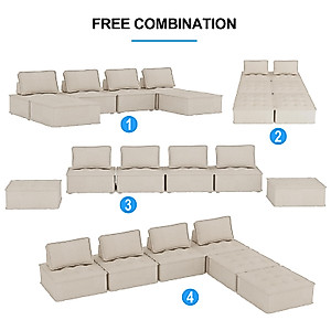 PUREMIND Modular Sectional Sofa, Beige 1 Seat Convertible Modular Couch for Living Room, Linen Single Sofa Chair Easily Combined into L Shaped Sofa, Sofa Sleeper, Sofa Set